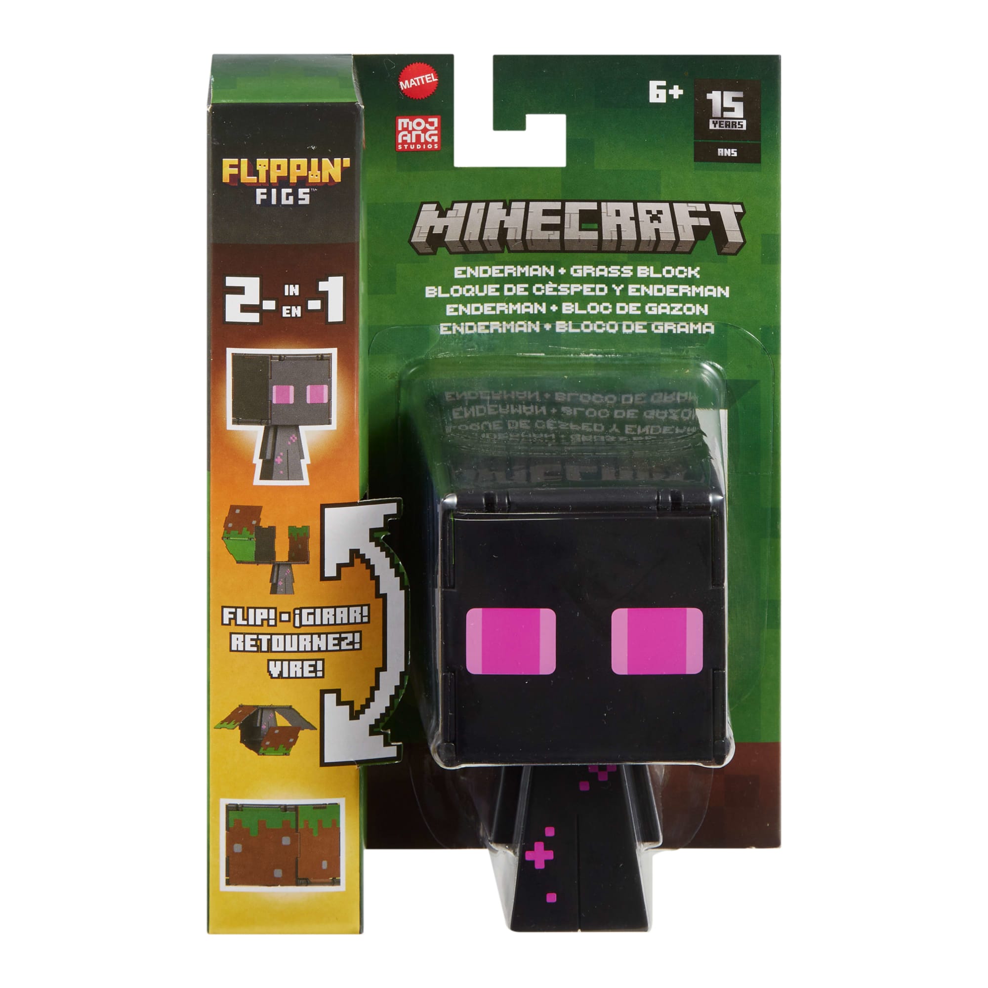 MINECRAFT FLIPPIN' FIGS™ Enderman + Grass Block | Mattel