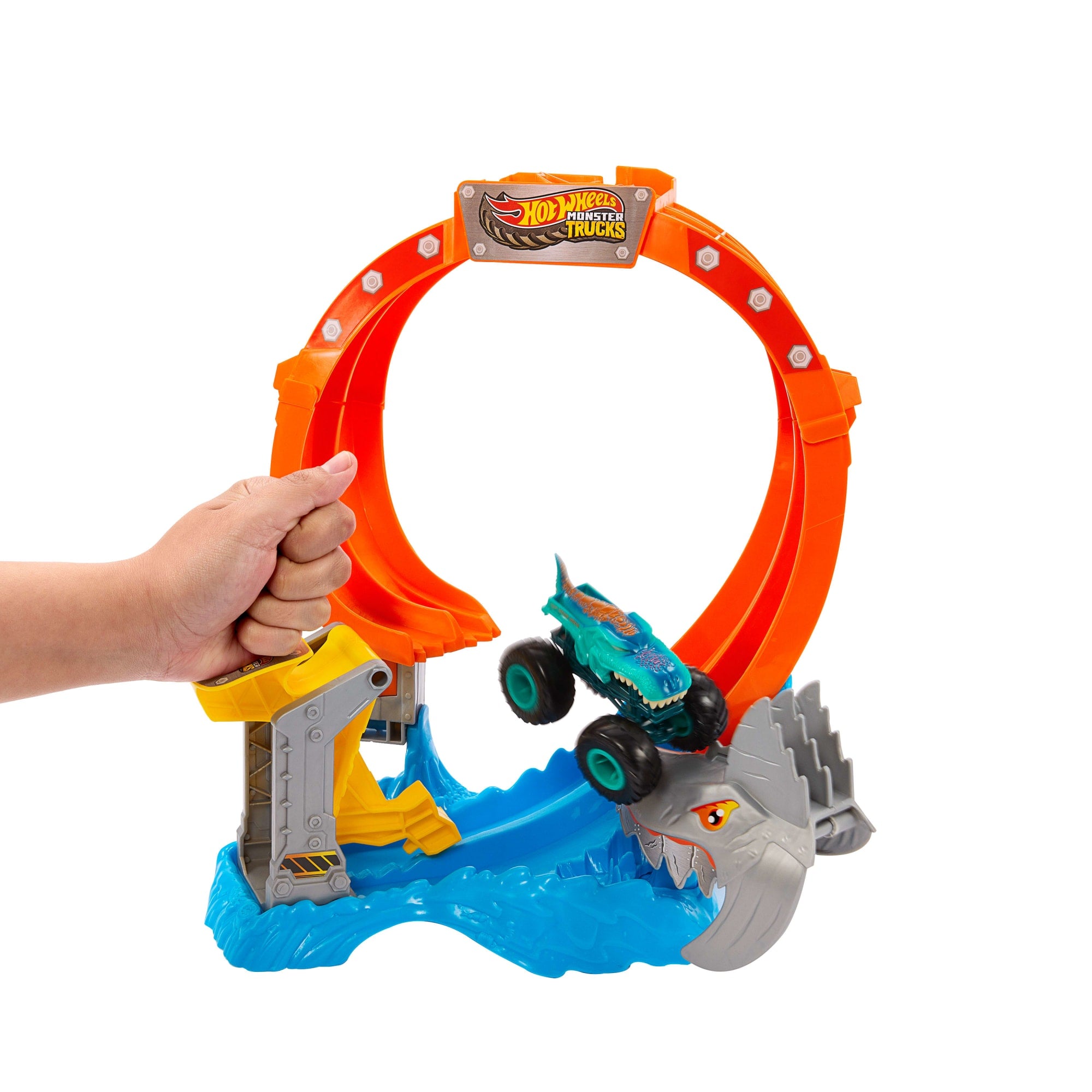 Hot Wheels Monster Trucks Corkscrew Shark Smash Track Set | Mattel