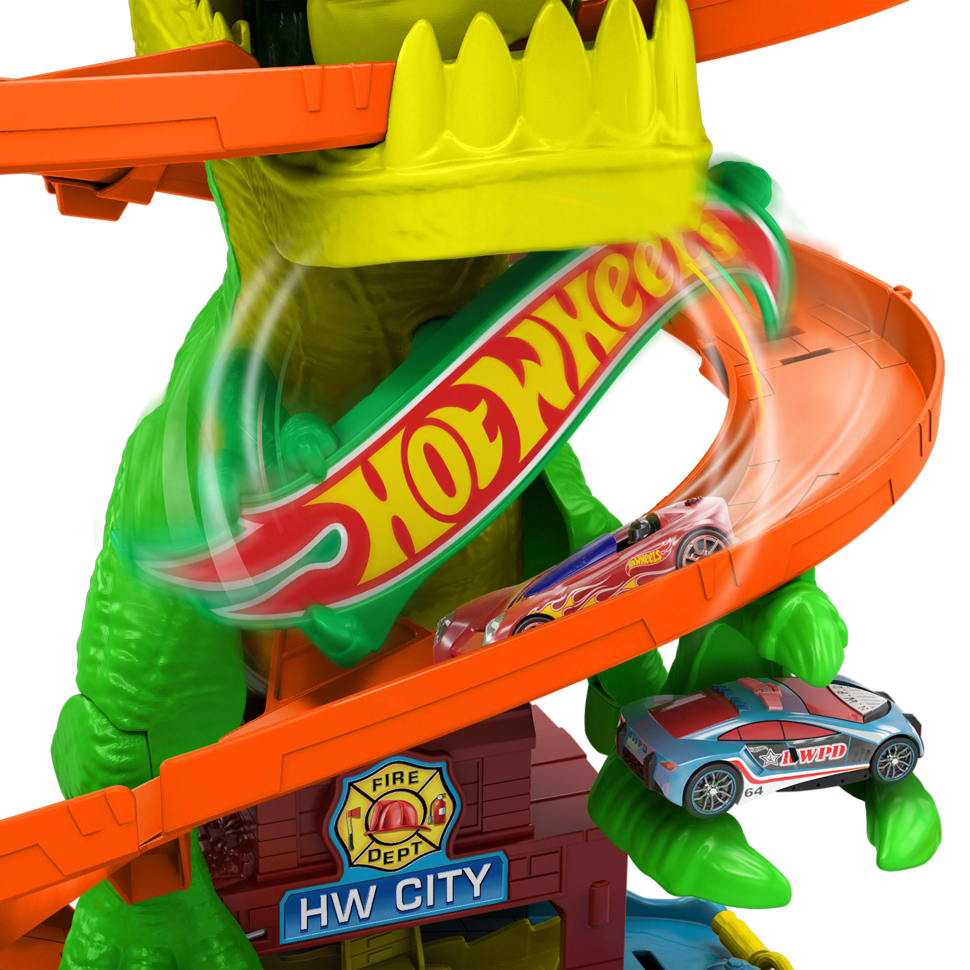 Hot Wheels Zakręcony tor Remiza T-rexa Zestaw | Mattel