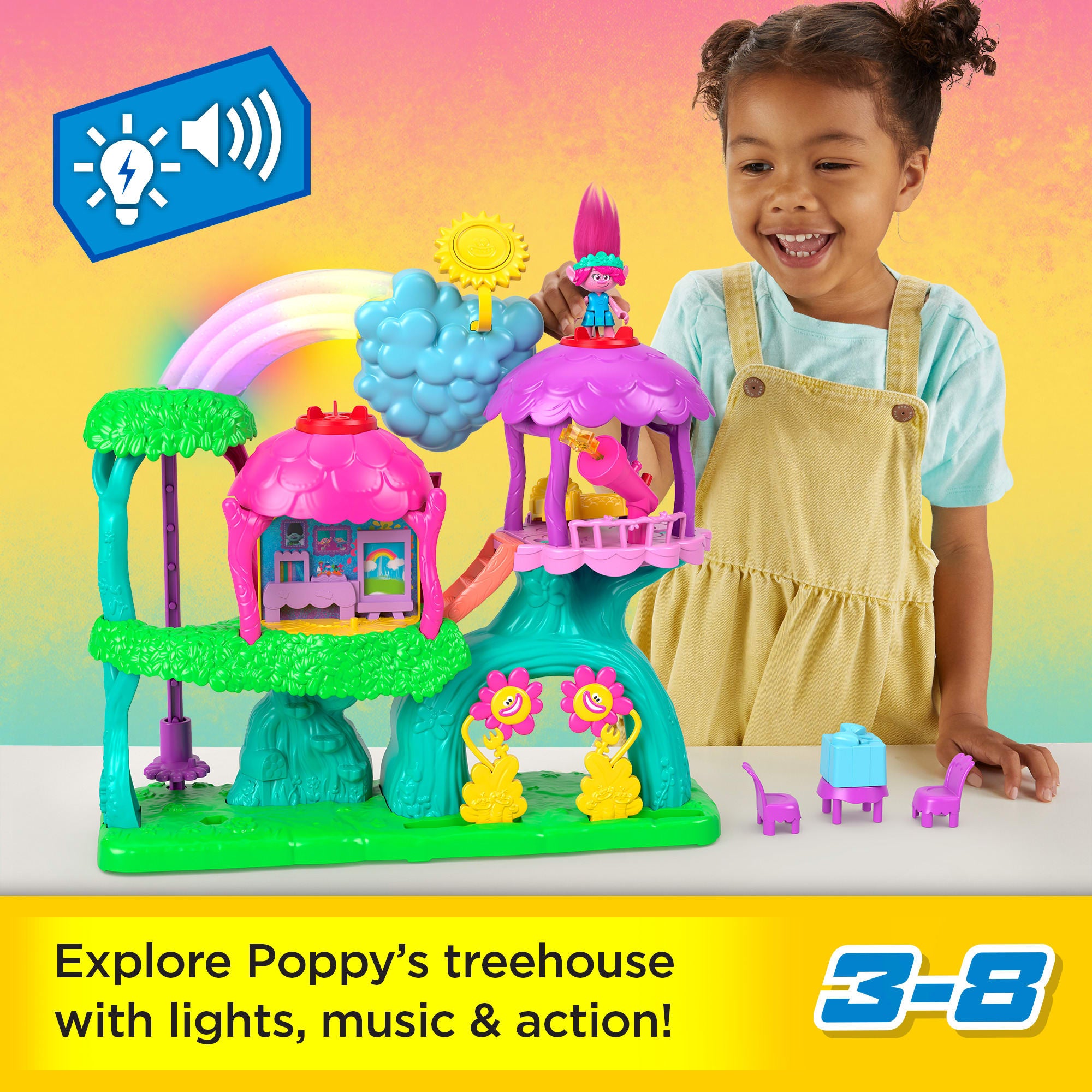 Imaginext Dreamworks Trolls Lights & Sounds Rainbow Treehouse | HML49 ...