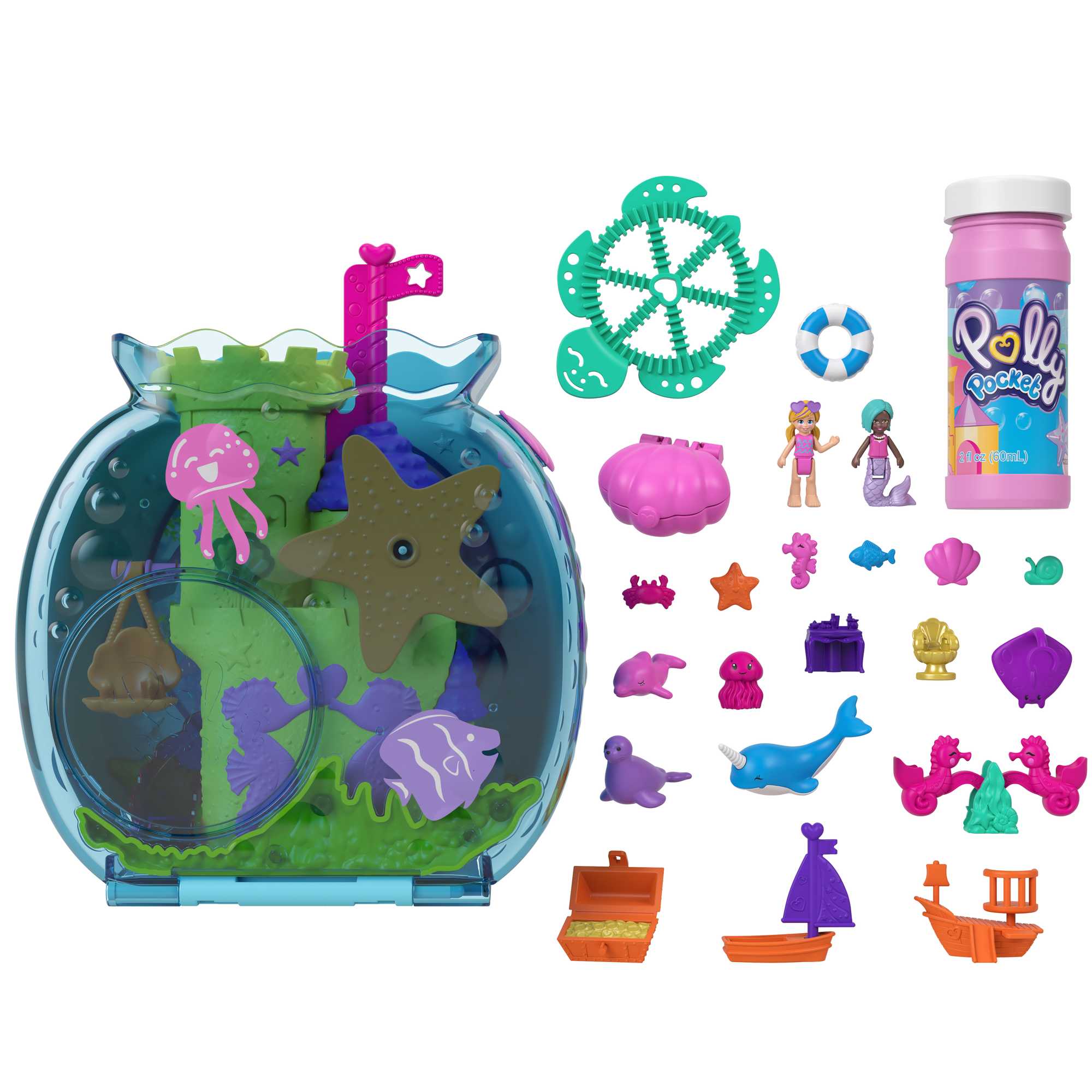 Polly Pocket Bubble Aquarium with Underwater Theme | HHH51 | MATTEL