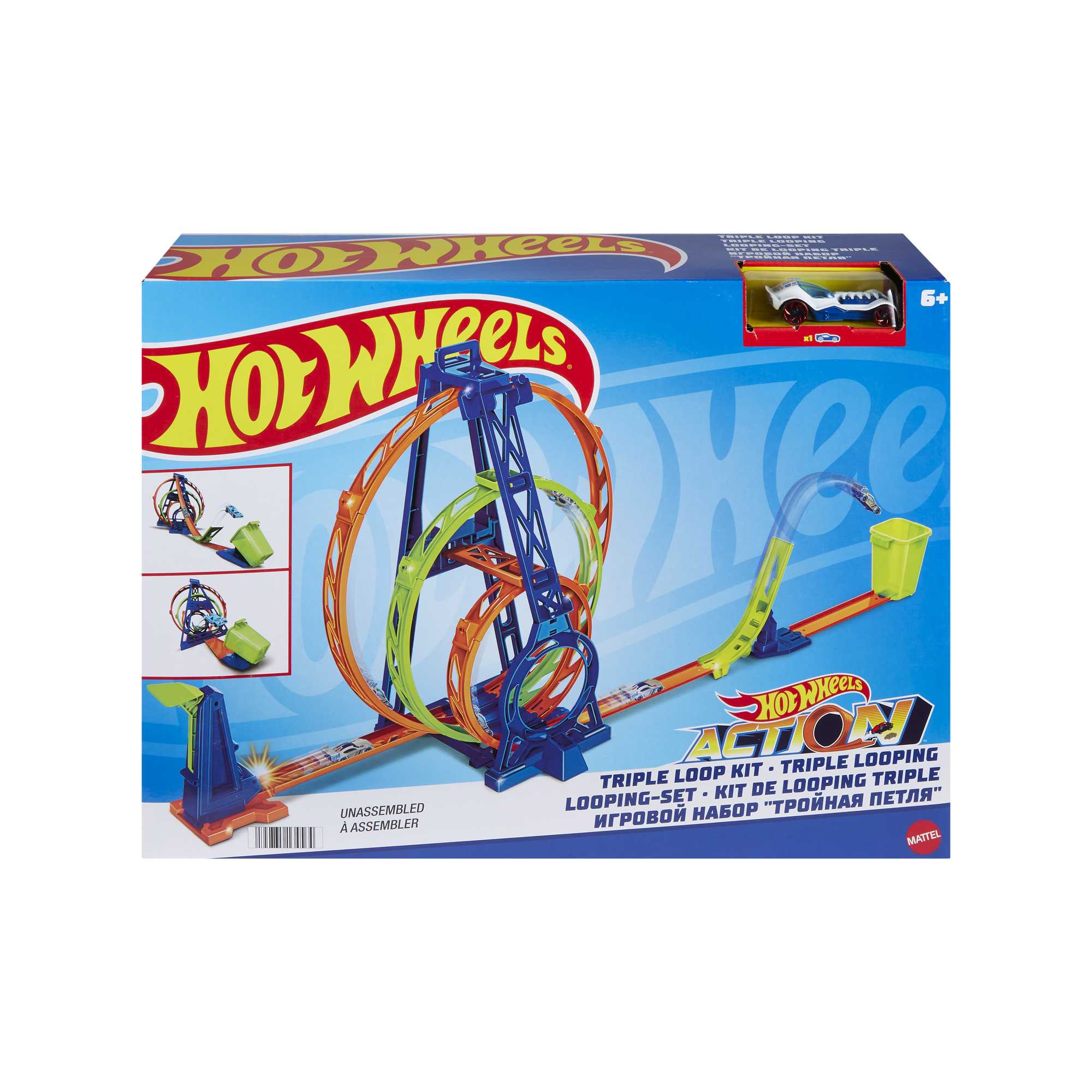 Hot Wheels Track with 1 Hot Wheels Car, Triple Loop Kit Track Set, Slam ...